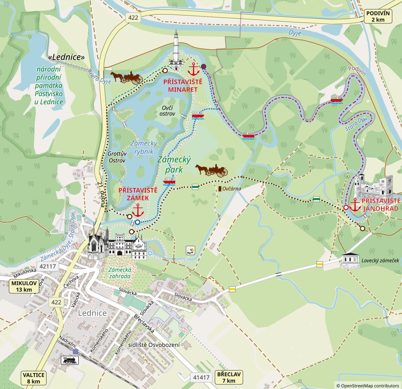 Plavby zámeckým areálem v Lednici na Moravě | 1. PLAVEBNÍ - Mapa areálu